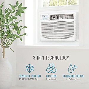 Keystone 25,000 BTU Window Air Conditioner and Dehumidifier, 230V, Window AC Units for Apartment, Living Room, Garage and Large Rooms up to 1500 Sq.Ft., Window Unit Air Conditioner with Remote Control