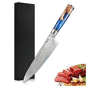 Damascus Chef Knife 8 Inch, Made of High Carbon VG10 Steel Damascus Kitchen Knife with Ergonomic Resin Wood Handle