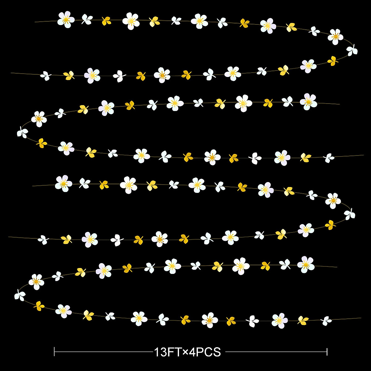 52Ft White and Gold Decorations Flower Garland White Iridescent Gold Metallic Paper Hanging Leaf Flower Streamer for Spring Engagement Wedding Birthday Bridal Shower Bachelorette Tea Party Supplies