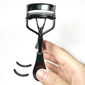 Eyelash Curler with Built in Comb, Eyelash Comb Curlers with Brush Mascara Applicator with 2 Replacement Silicone Refill Pads Separates False Lashes Makeup Tool Stainless Steel Metal Black