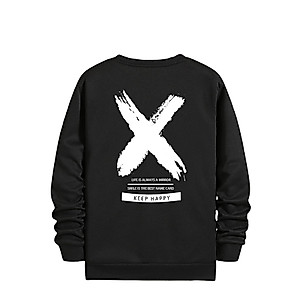GORGLITTER Men's Letter Graphic Print Sweatshirt Crewneck Long Sleeve Thermal Pullover Tops Black X-Large
