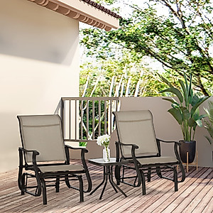 Outsunny 3-Piece Outdoor Gliders Set Bistro Set with Steel Frame, Tempered Glass Top Table for Patio, Garden, Backyard, Lawn, Gray