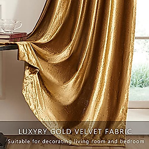 PRIMROSE Gold Curtains 63 inch for Living Room Velvet Blackout Rod Pocket Window Drapes Treatment Semi Room Darkening Decor Golden Curtains for Bedroom Set of 2 Panels