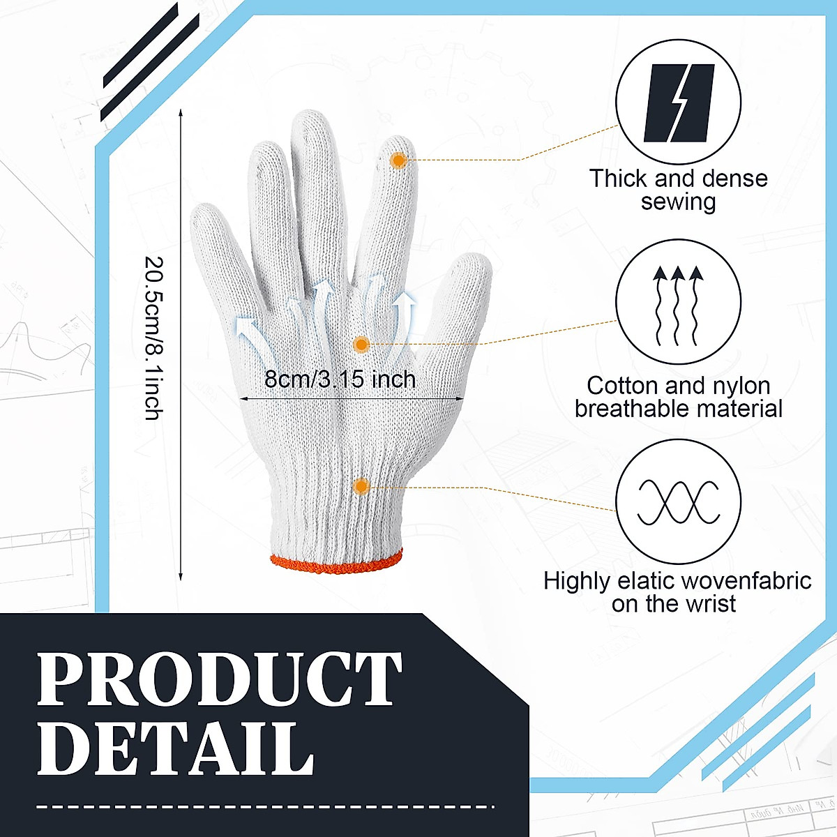 Sureio 100 Pairs Cotton Gloves Hand Cotton Liners Safety Knitted Polyester Gloves for BBQ Roping Men Women(White)