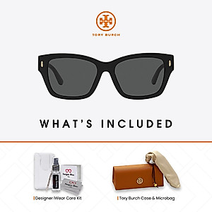 Tory Burch TY7167 170987 53MM Black/Grey Solid Rectangular Sunglasses for Women + BUNDLE With Designer iWear Eyewear Kit