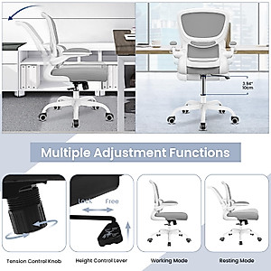 Razzor Office Chair, Ergonomic Desk Chair with Lumbar Support and Adjustable Armrests, Comfy Desk Chair Breathable Mesh Mid Back Computer Chair, Reclining Office Chair for Home Office - Light Gray
