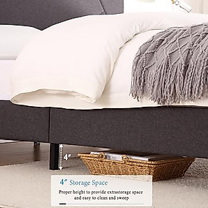 Queen Size Bed Frame with Adjustable Upholstered Headboard, Platform Bed Frame with Linen Fabric Wrapped,No Box Spring Needed, Fully Upholstered Mattress Foundation, Easy Assembly, Dark Grey