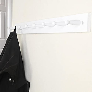 Dseap Long Wall Coat Rack with 8 Peg Hooks - 16-Inch Hole to Hole, Shaker-Style Wooden Wall Mounted Coat Hook Hanger for Coats Hats Towels Clothes, White