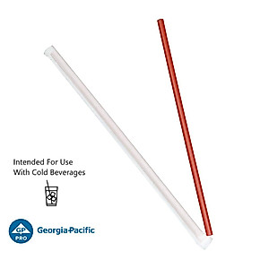 Dixie 10.25" Wrapped Polypropylene Plastic Giant Straw by GP PRO (Georgia-Pacific), Red, GW104, 1,200 Count (300 Straws Per Box, 4 Boxes Per Case)