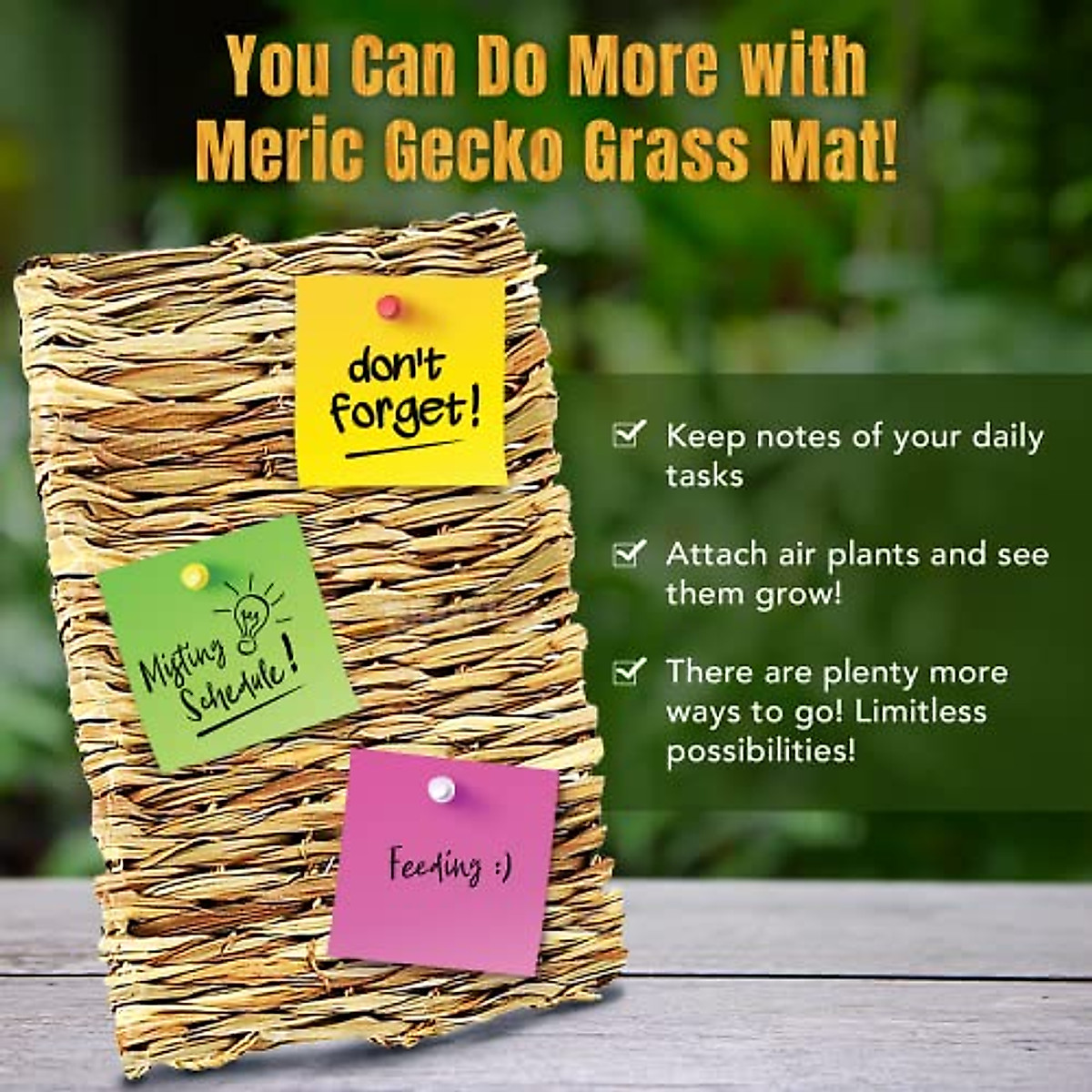 Meric Leopard & Crested Gecko Grass Mat, 4 Pack, Straw Bedding Floor Mat for Nesting Cage, Glass Tank Background Décor, Use as Peg Board in Tank or Cage to Hang Air Plants, Java Fern, Bird Toys