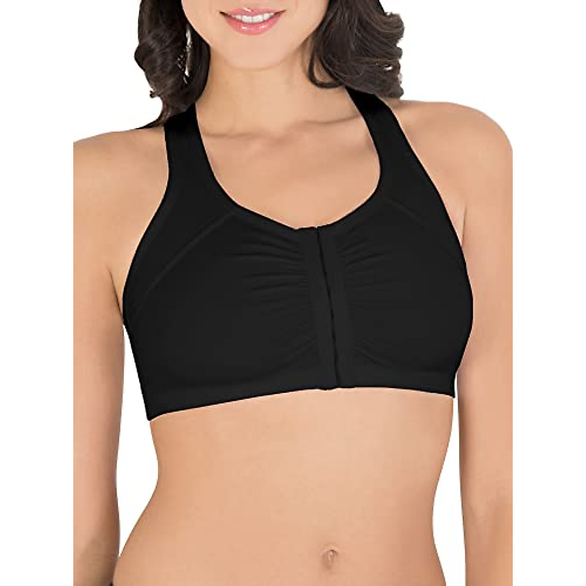 Fruit of the Loom Women's Front Close Builtup Sports Bra, Black Hue/White, 36