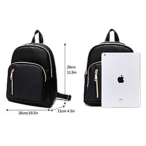 YANAIER Women Mini Backpack Purse Waterproof Nylon Fashion College Bag Daypack Black