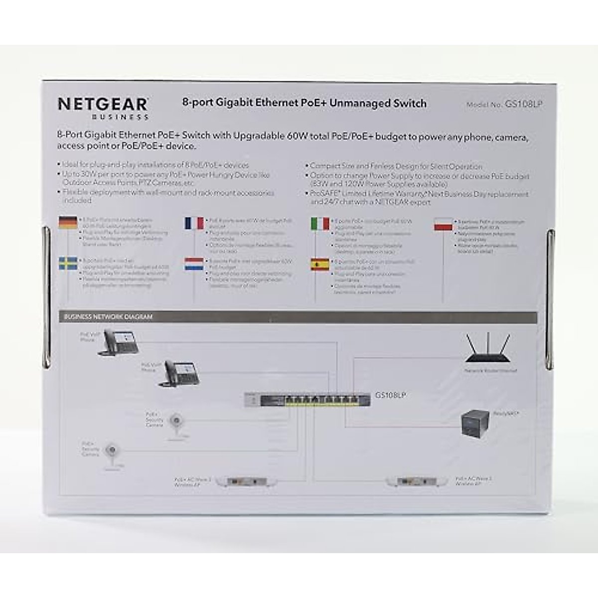 NETGEAR 8-Port Gigabit Ethernet PoE Network Switch, Hub, Internet Splitter (GS108LP) - with 8 x PoE+ @ 60W Upgradeable, Desktop/Rackmount, and ProSAFE Lifetime Protection