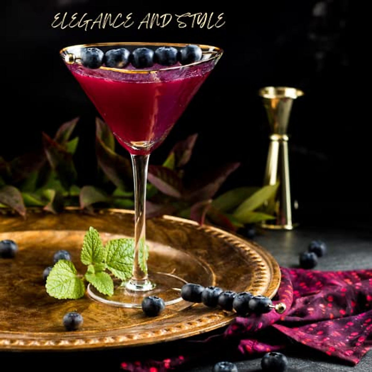 Sister.ly Drinkware Handmade Hammered Martini Glasses with Gold Rim - Gold Rimmed Martini Glasses Set of 2 and 2 Gold-Plated Cocktail Picks, Unique Martini Glass. Perfect For Cocktails.