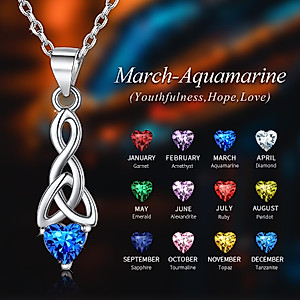 ChicSilver 925 Sterling Silver Irish Celtic Necklace March Birthstone Heart Ocean Blue Aquamarine Pendant Necklace Celtic Knot Jewelry for Women