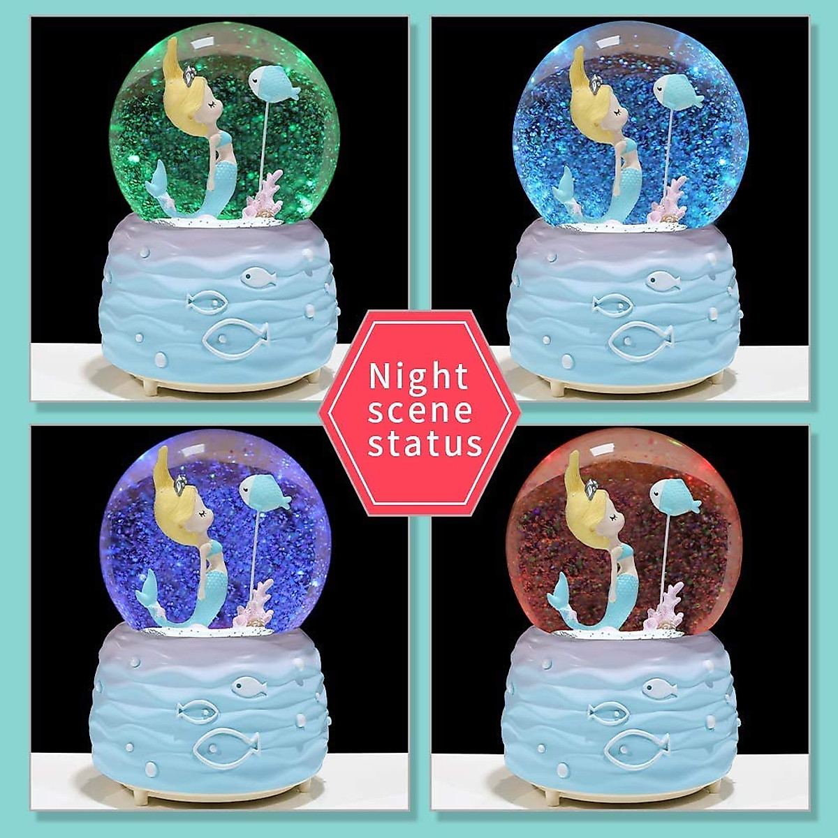 Mermaid Snow Globes,Snowglobes with Musical,LED Lights, Gifts for Girls,Birthday Christmas Festival Gift for 5-12 Year Old Girls (Blue)
