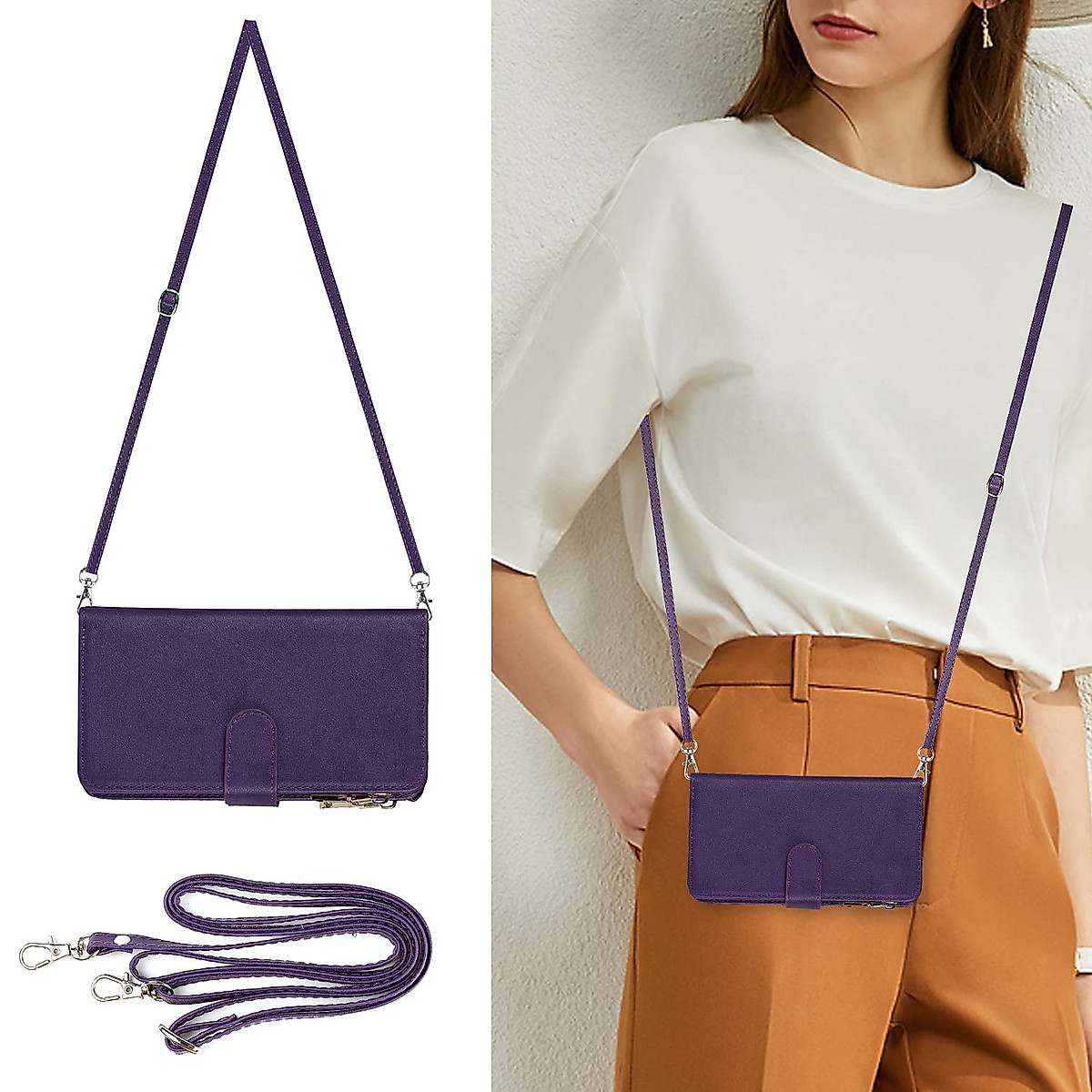 SailorTech Wallet Phone Case Design for iPhone 14 Pro 9 Card Holder 1 Zipper Coin Wallet 2 Cash Slot Kickstand Lanyard Flip Leather Cover Purple