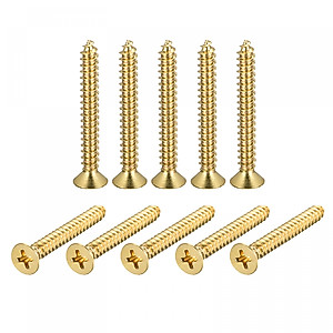 uxcell Brass Wood Screws, M5x40mm Phillips Flat Head Self Tapping Connector for Door Hinges, Wooden Furniture, Home Appliances 32Pcs