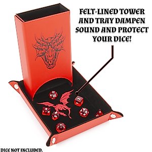 CASEMATIX Portable Dice Tower and Tray Set with Non-Scratch Felt Interior - Folding 8" Dice Rolling Tower