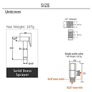 MINJING Bidet Sprayer for Toilet, Handheld Bidet Shower Kit, Single Cold Water Bidet WC, Bidet Attachment for Personal Hygiene, Pet Shower, Square Design Bidet Faucet, Solid Brass