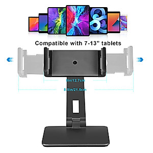 SHUOSUO Tablet Stand Adjustable & Foldable, 360° Swivel Heavy Aluminum Tablet Holder for Desk, Compatible with iPad Pro/Air/Mini, Galaxy Tab, Surface Pro, Kindle Fire (7-13") (Dark Gray)