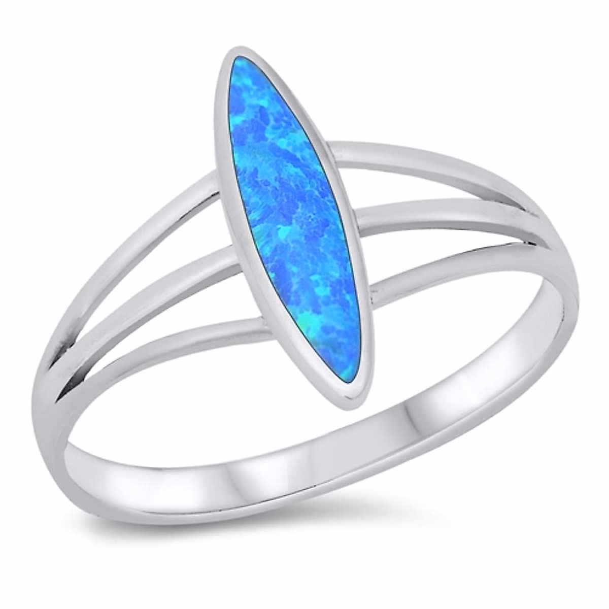Marquise Blue Simulated Opal Polished Ring New .925 Sterling Silver Band Size 11