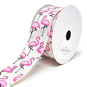 Homeford Tropical Flamingo Wired Linen Ribbon, 1-1/2-Inch, 10-Yard (Ivory)