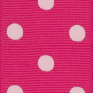 Offray 945865 1.5" Wide Grosgrain Ribbon, Shocking Pink and White Polka Dot, 3 Yards