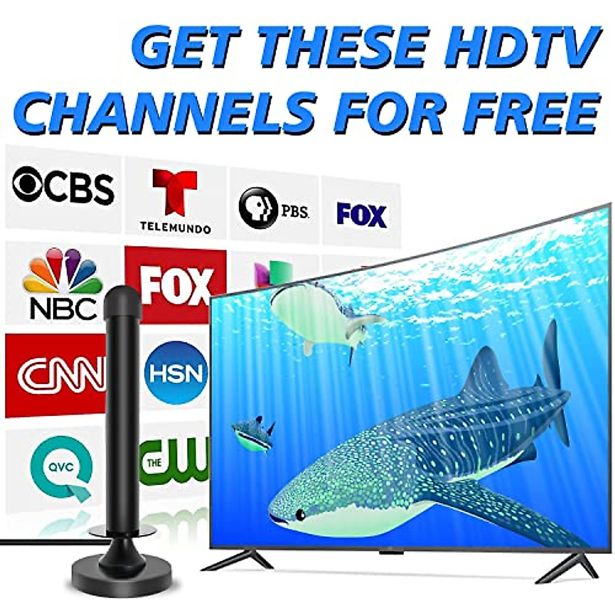 TV Antenna for Smart TV Without Cable, Indoor Digital TV Antenna Long Range with Signal Booster 4K fire Stick max Free for All 4K 1080P HDTV Local Channels Support All TV with 10ft Coax Cable