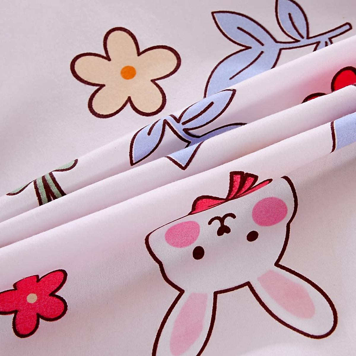 KWLOVER 2PC Soft Cute Bed Fitted Sheet and Pillowcase Set,Rabbit Stars Printed Sheets for Kids Twin Size Bed