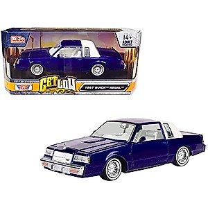 1987 Regal Candy Blue Metallic with Rear Section of Roof White and White Interior Get Low Series 1/24 Diecast Model Car by Motormax 79023 for unisex-adult