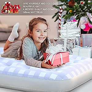 Giftway Twin Size Inflatable Air Mattress for Camping - Upgraded Height 9" Inflatable Mattress Foldable Air Bed with Waterproof Flocked Top - Portable Blow up Air Bed for Home/Travel/Housewarming Gift