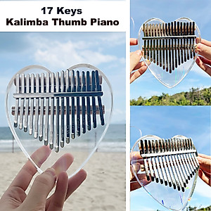 Kalimba Thumb Piano 17 Keys, Clear Finger Piano Kalimba with Tune Hammer and Study Instruction for Gift Kids Adult Beginners Professional