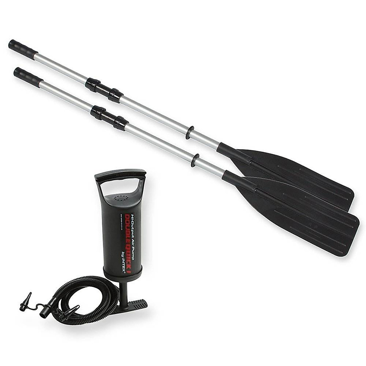 Intex Excursion 5 Person Inflatable Boat Set with 2 Aluminum Oars and Pump, Intex 12V Transom Mount Boat Trolling Motor, and Intex Motor Mount Kit