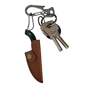 SZHOWORLD Ultra Small Fixed Blade Knife, 1.57 inch 5Cr15 Stainless Steel Blade with Brass+Colored Wood Handle, Mini Knife/Box Cutter with Leather Sheath for EDC Collection Gift, Three Colors Available (Green)