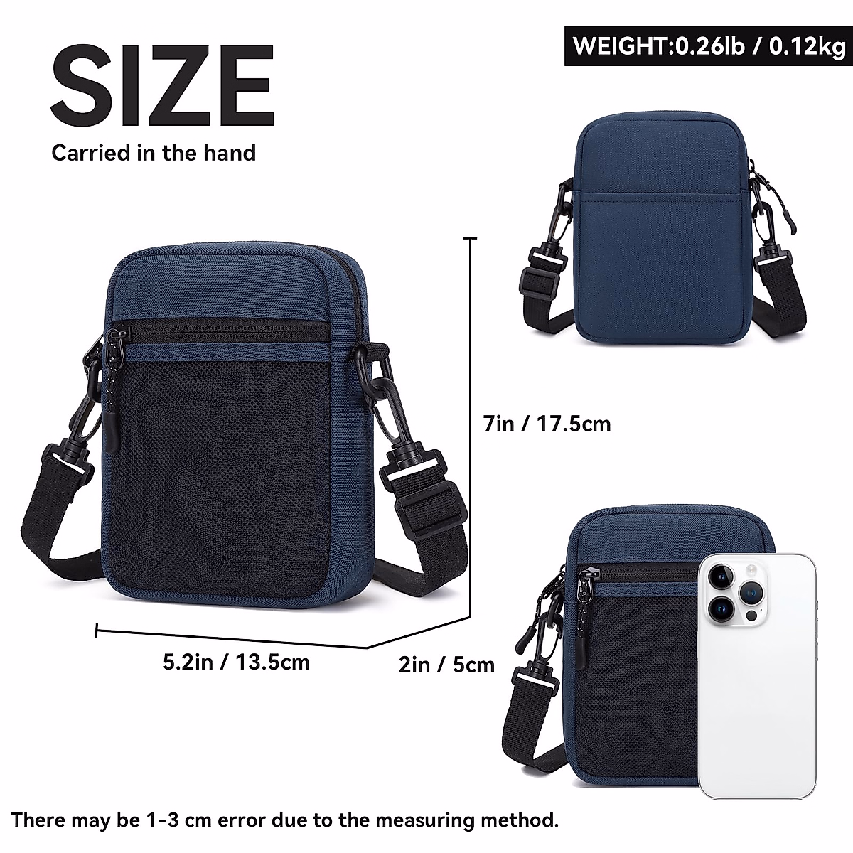 El-fmly Small Cross-body Sling Bags for Men Women, Mini Messenger Bag Shoulder Pouch for Daily Use (Navy Blue)