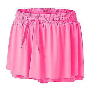 Flowy Shorts, 2 in 1 Butterfly Shorts High Waisted Athletic Shorts for Women Workout Biker Running Yoga Gym Tennis. Pink