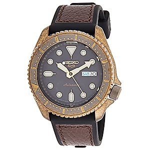 SEIKO Men's 5 Sports Stainless Steel Automatic Watch with Silicone Strap, Brown, 22 (Model: SRPE80)