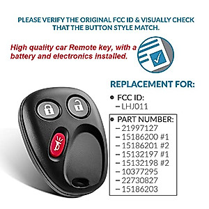 fit for 2003-2007 Chevy Avalanche Equinox Silverado SSR Suburban Tahoe/GMC Sierra/Yukon|Keyless Entry Car Key Vehicles That Use 3 Button FCCID: LHJ011(Pack of 2)