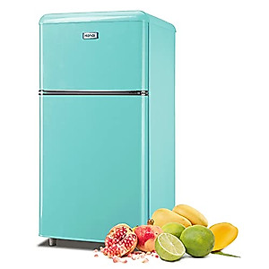 WANAI Compact Refrigerator 3.2 Cu.Ft Retro Dual Door Mini Fridge with Freezer Adjustable Remove Glass Shelves Small Refrigerator Suitable for Dorm Garage and Office