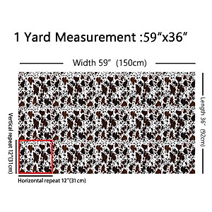 Manfei Cow Print Fabric by The Yard, Brown White Cow Fur Print Fabric for Craft Lovers and Sewing Hobby, Abstract Cowhide Print Decorative Fabric for for Upholstery and Home DIY Projects, 1 Yard