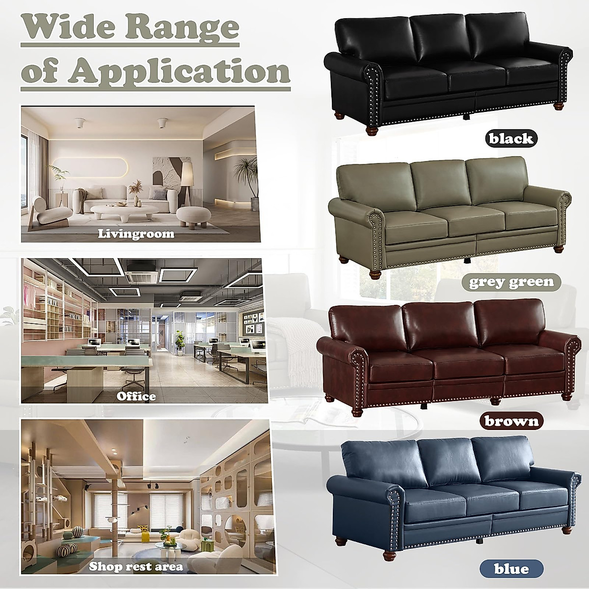 Antetek Comfy Upholstered PU Leather Sofa, 82.6-inch Mid-Century Modern Loveseat Sofas with Storage Space & Solid Bun Feet, 3-Seater Couches for Living Room Small Space, Bedroom, Navy Blue