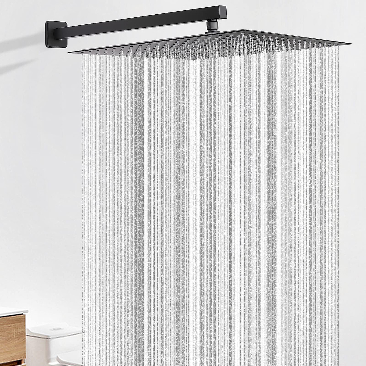 HarJue Shower Arm, Rain Shower Head Extension Extender, With Flange and Teflon Tape, Made of Thicken Stainless Steel for Bathroom Rainfall Showerhead (20 Inch, Matte Black)