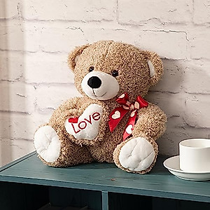 WENMOTDY Stuffed Animals Plush Toy Teddy Bear with Love Pattern Red Bow Gift for Kids Baby Lover Birthday Valentine's Day 12 Inch