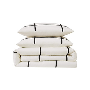 Truly Soft Everyday Kurt Black and White Stripe Duvet, King, Windowpane