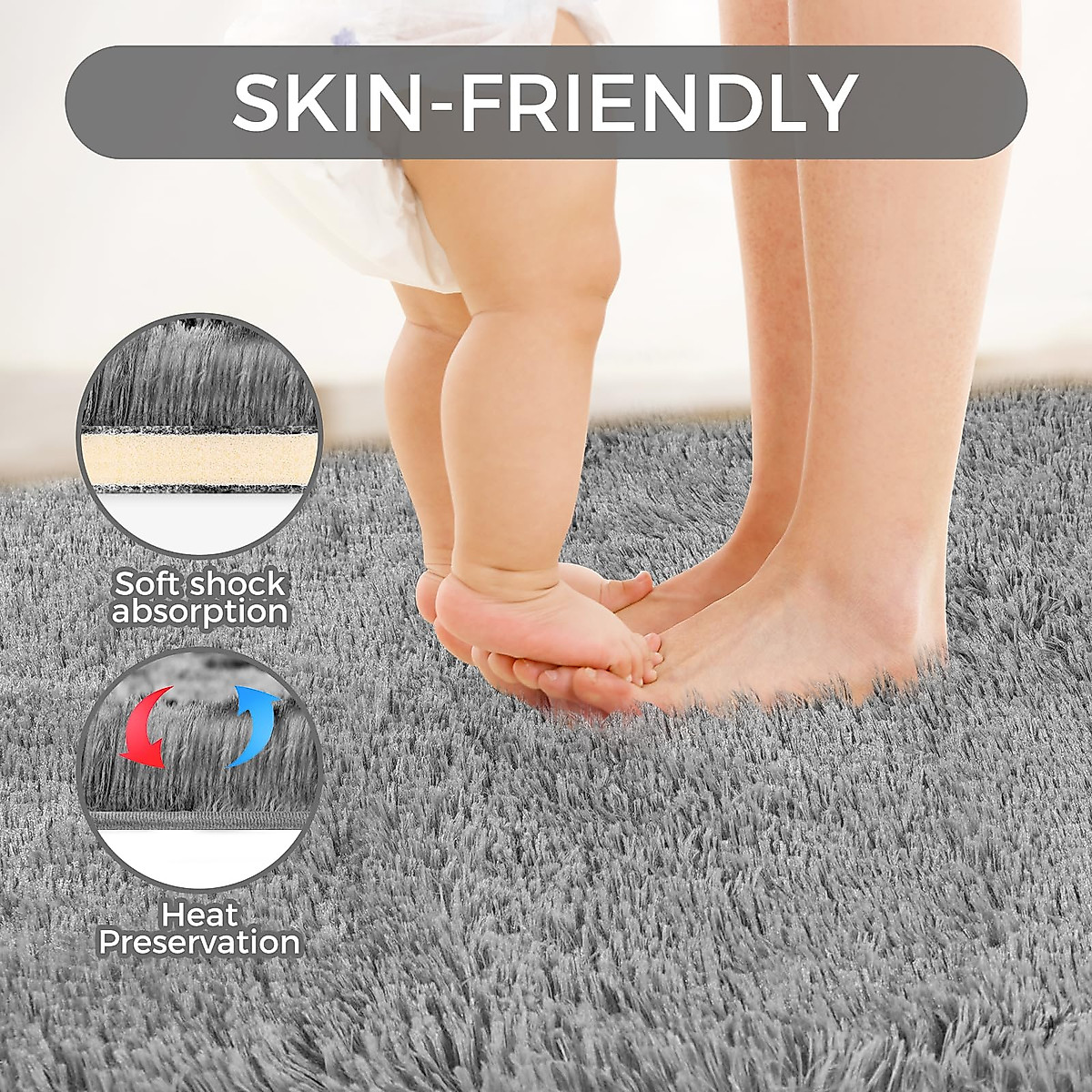 Ultra Soft Rug for Living Room, 5X8 Ft Grey Fluffy Shag Area Rug for Bedroom, Modern Shaggy Carpets Fuzzy Rug for Teens Dorm Nursery Home Decor Aesthetic, Upgrade Anti-Skid Durable