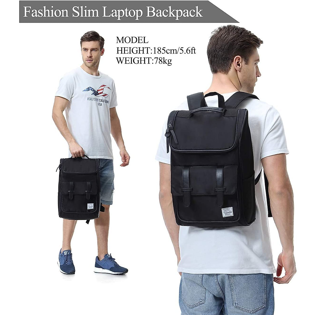 VASCHY Backpack for men, Vintage Water Resistant Daypack Rucksack College School Backpack with Padded 15.6 inch Laptop Compartment