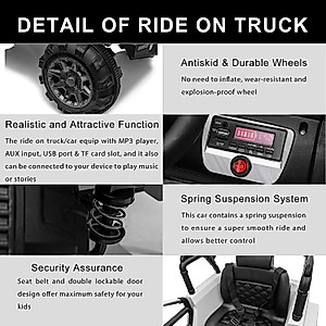 OTTARO Kids Electric Car Ride on Car Truck, Battery Kids Car w/Parent Remote Control, 12V Battery Powered Electric Car for Kids, 3 Speeds,Spring Suspension, MP3 Player (White)