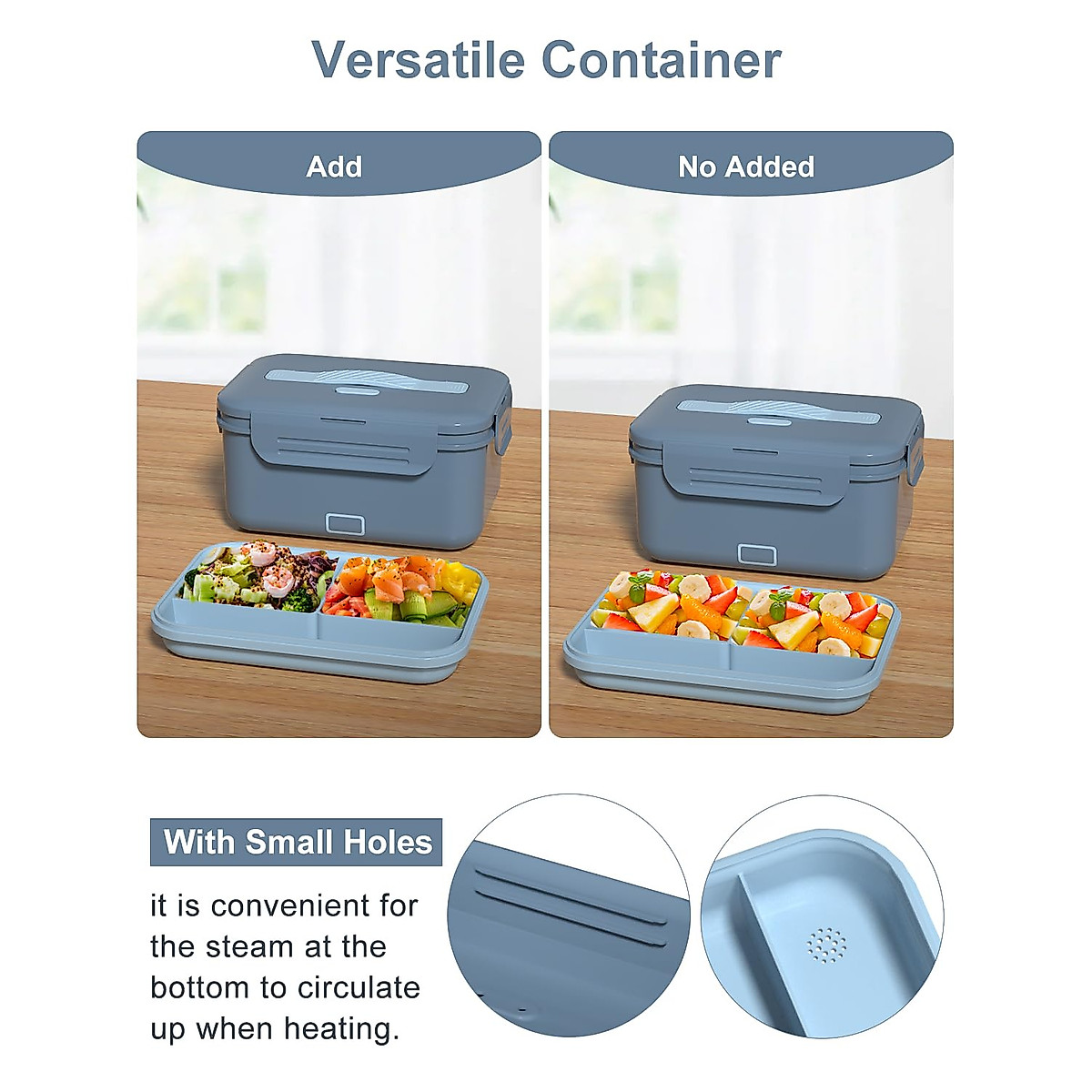 Monteka Electric Lunch Box Food Heater, Upgrade 100W High Power Portable Food Warmer, Heated Lunch Box for Adults Car/Home with 1.8L Removable Stainless Steel Container, 12V/24V/110V/220V, Blue