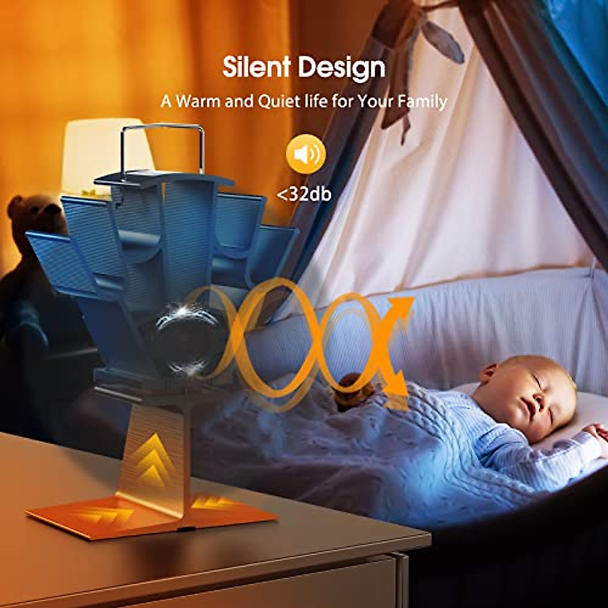 dskaoo Wood Stove Fan Heat Powered Non Electric, 4 Blades Fireplace Fan Save Energy, Efficient Heat Distribution, Quiet Wood Burning Stove Fan Thermal Fan for Buddy Heater/Gas Stove